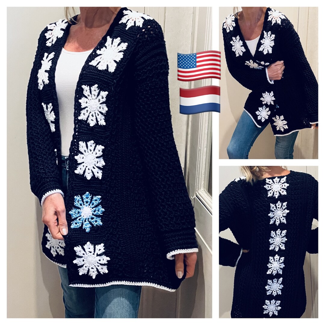 Snowflake Cardigan, Crochet Pattern English USA & Dutch, Cardigan ...
