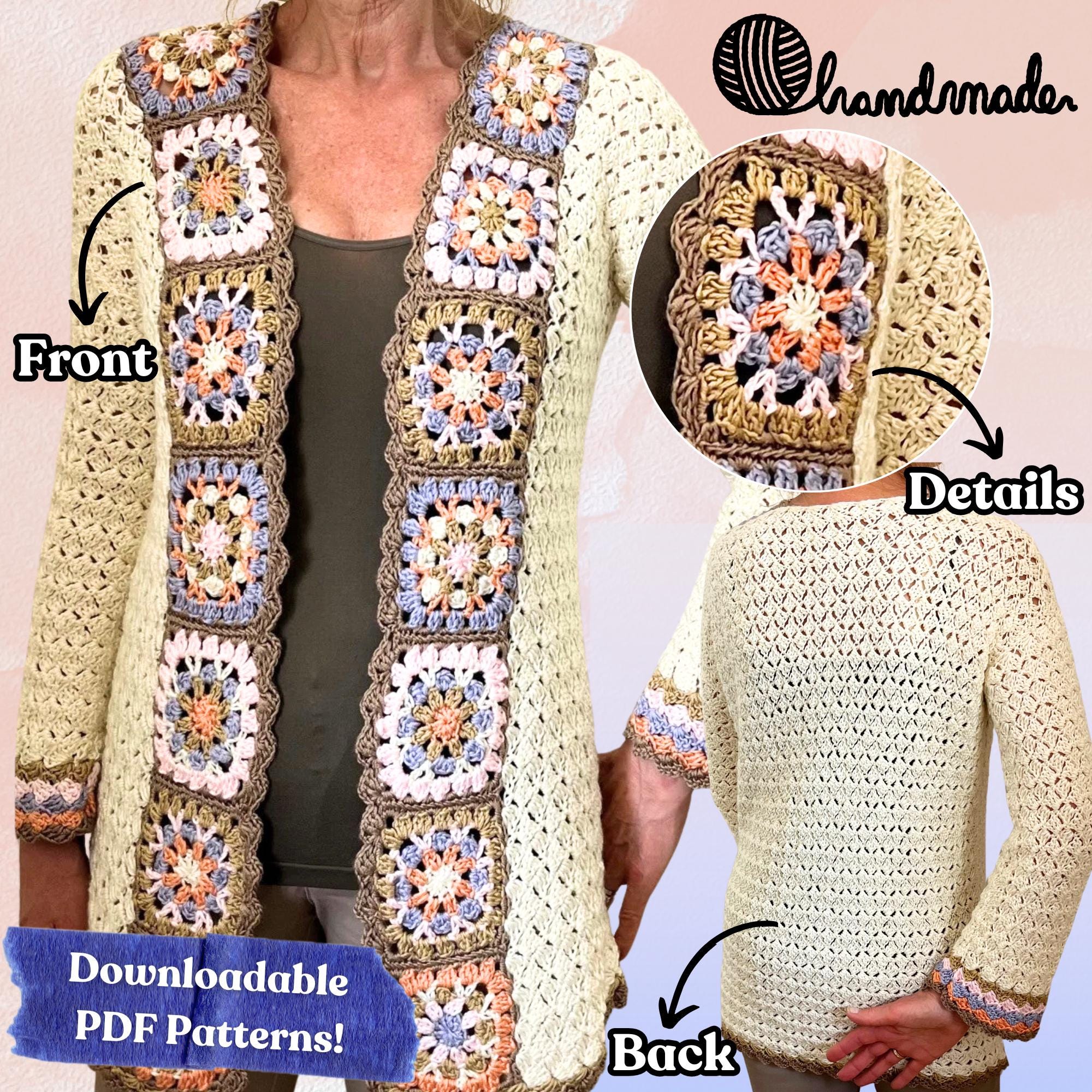 Grand Canary Cardi, Crochet Pattern, English USA & Dutch, Granny Square ...