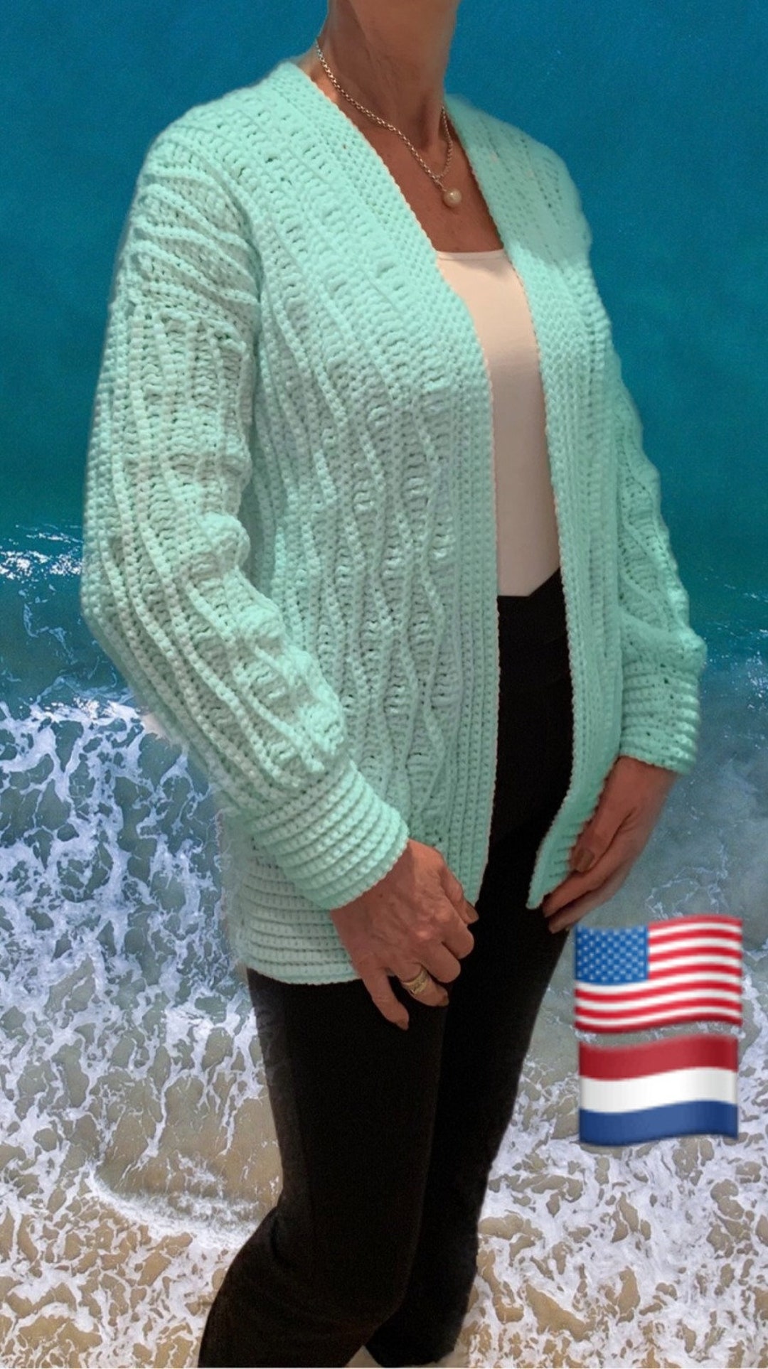 Warm in Waves Cardigan, Crochet Pattern English USA & Dutch, Crochet ...