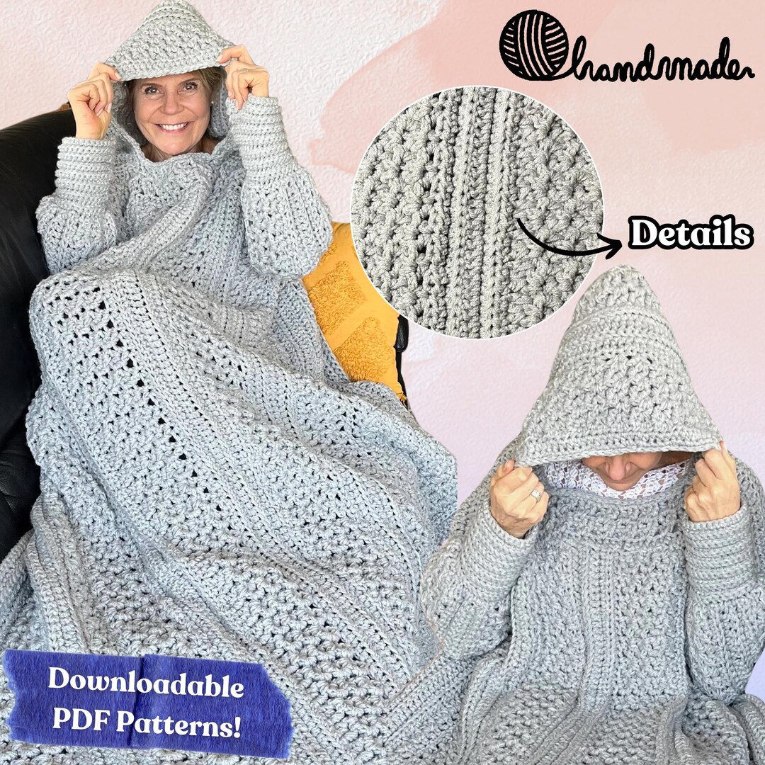 Snuggly Sofa Sweater, Crochet Pattern, English USA & Dutch, Hooded ...