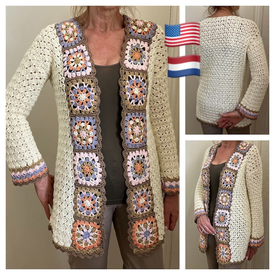 Grand Canary Cardi, Crochet Pattern, English USA & Dutch, Granny Square ...