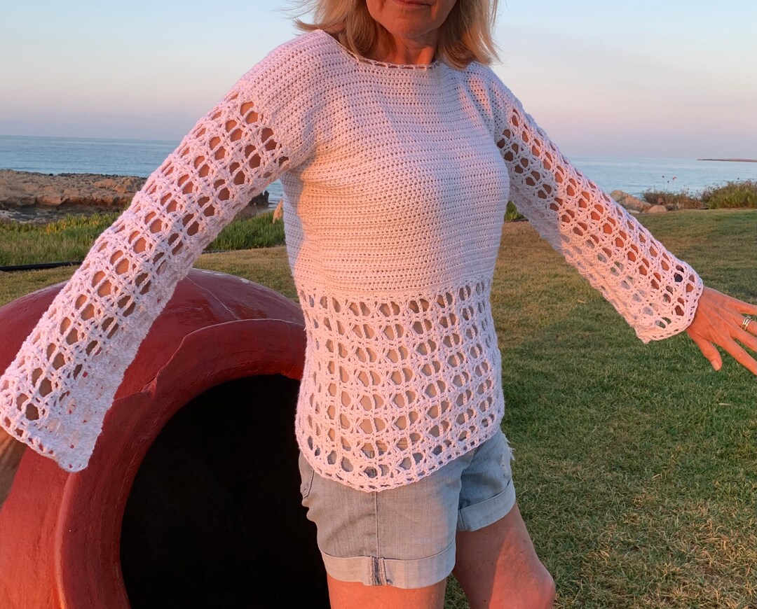 Crochet Pattern, Simple Cyprus Summer Crochet Sweater Pattern, Women's ...
