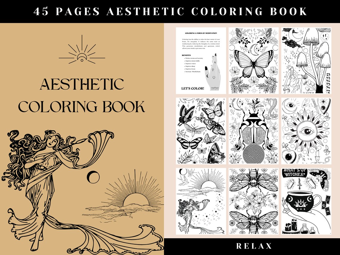 Coloring Book-aesthetic Coloring Book Stress Coloring - Etsy