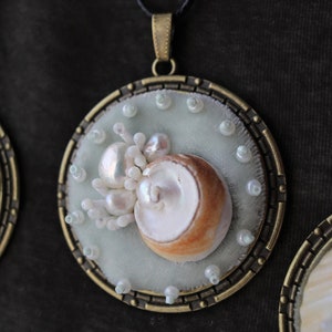 Beaded Shell Medallion Necklace Calypso, Shell Statement Necklace ...