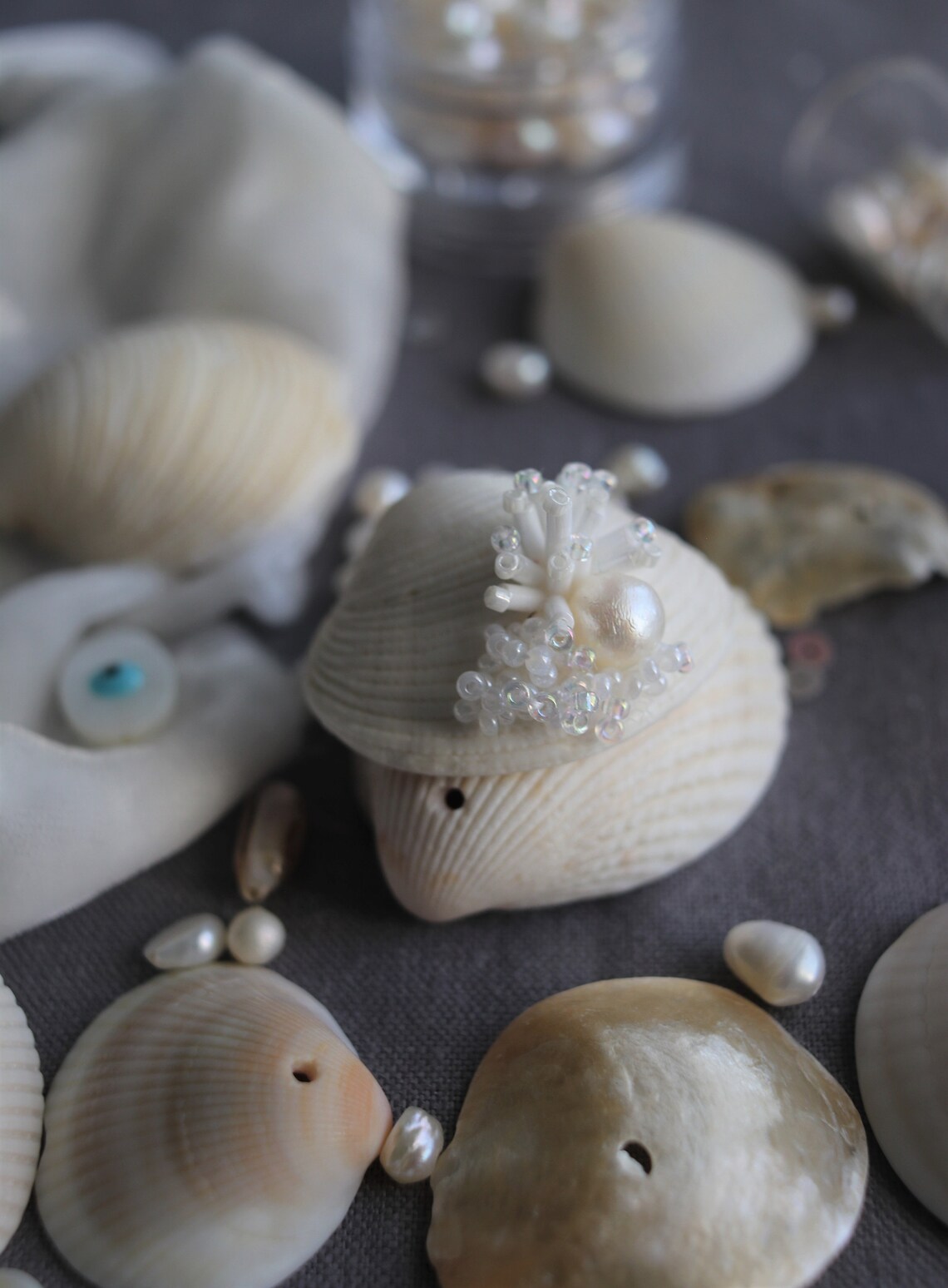 Beaded Shell Medallion Necklace Luna, Shell Statement Necklace ...