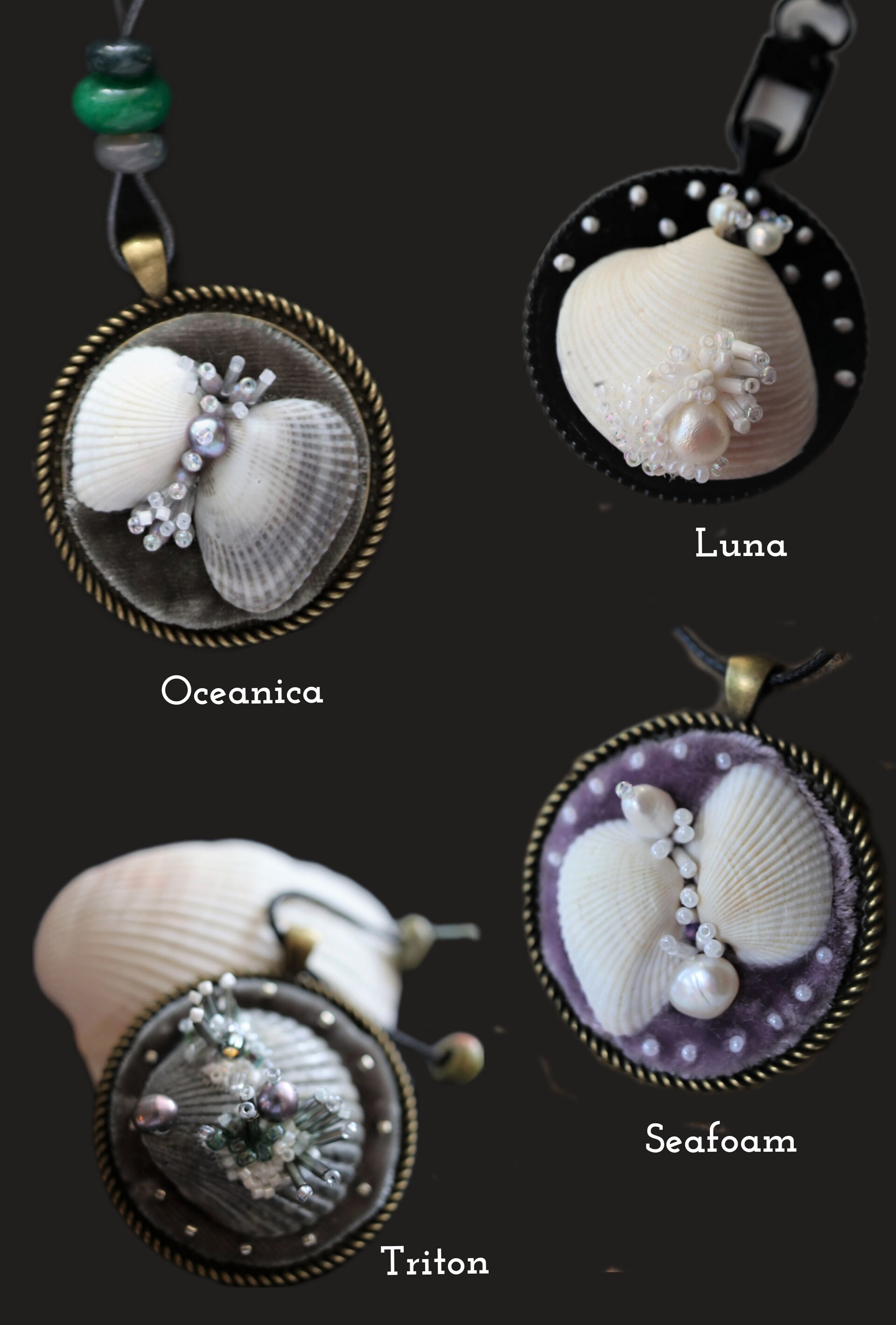 Beaded Shell Medallion Necklace Triton, Shell Statement Necklace ...