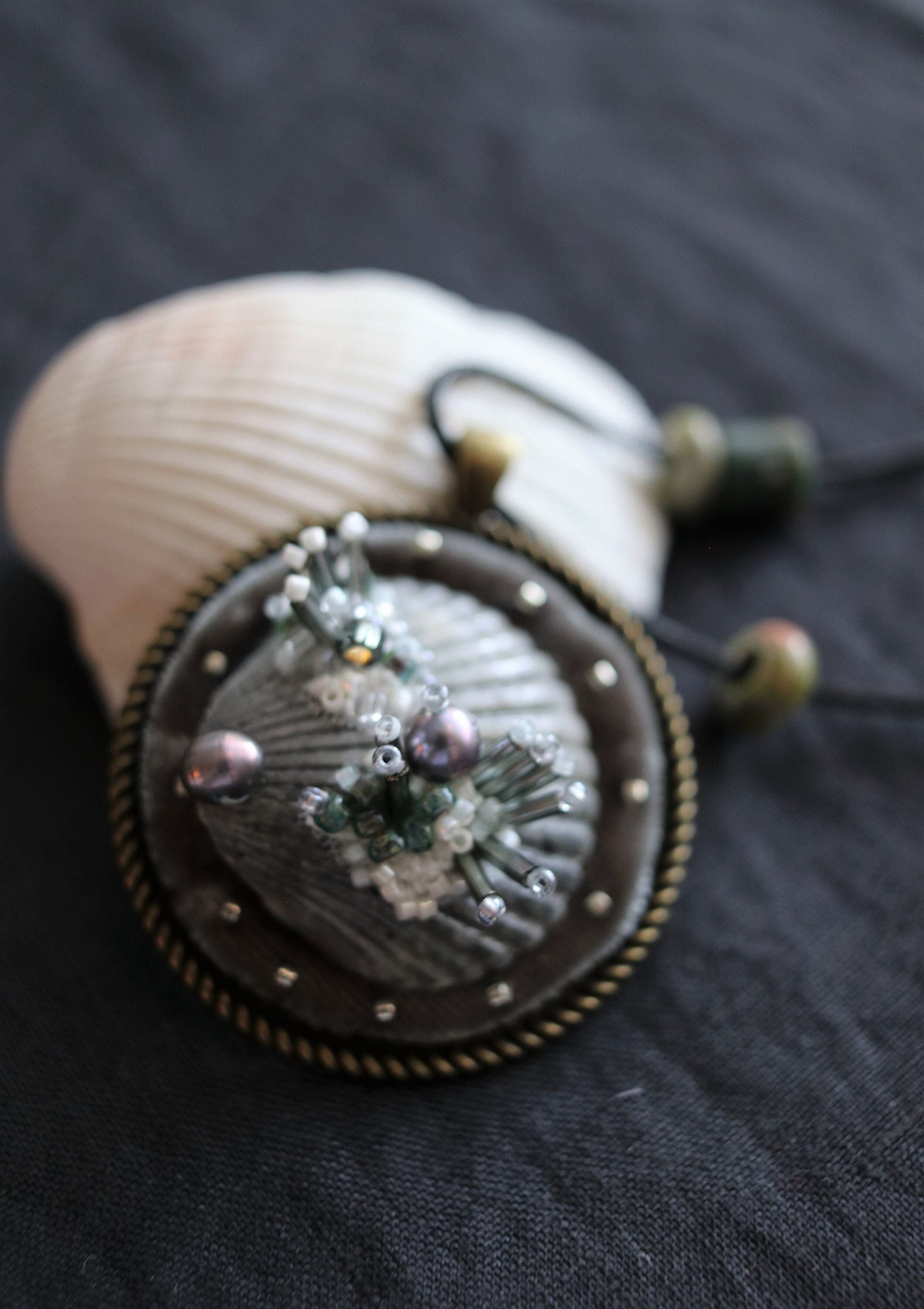 Beaded Shell Medallion Necklace Triton, Shell Statement Necklace ...