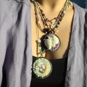 Beaded Shell Medallion Necklace Calypso, Shell Statement Necklace ...