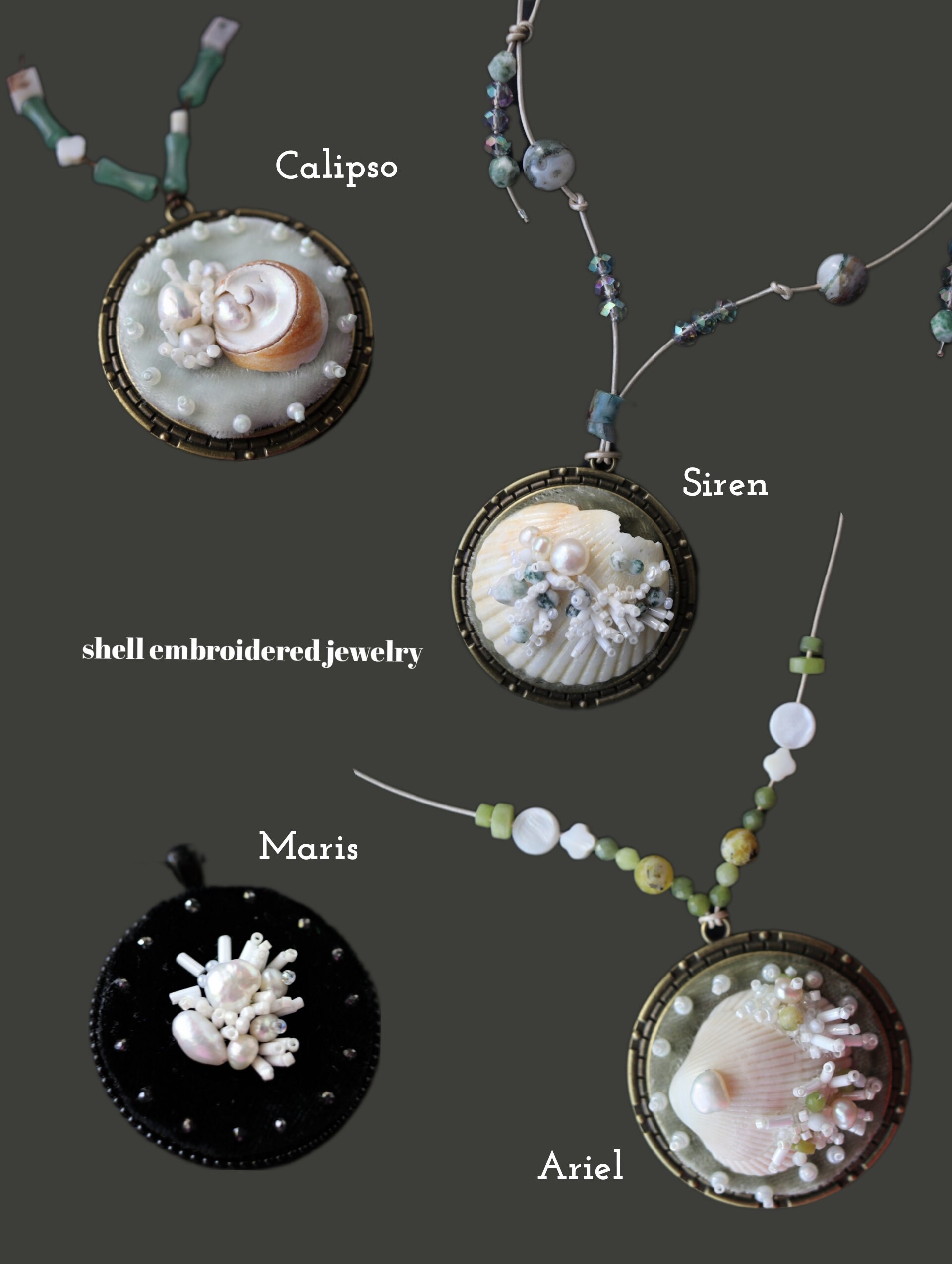 Beaded Shell Medallion Necklace Luna, Shell Statement Necklace ...
