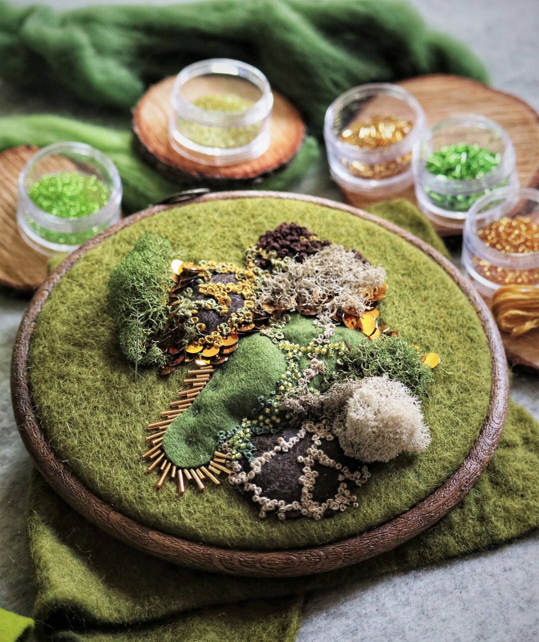 Woodland Moss Embroidery Art, Preserved Moss and Embroidery Hoop Art ...