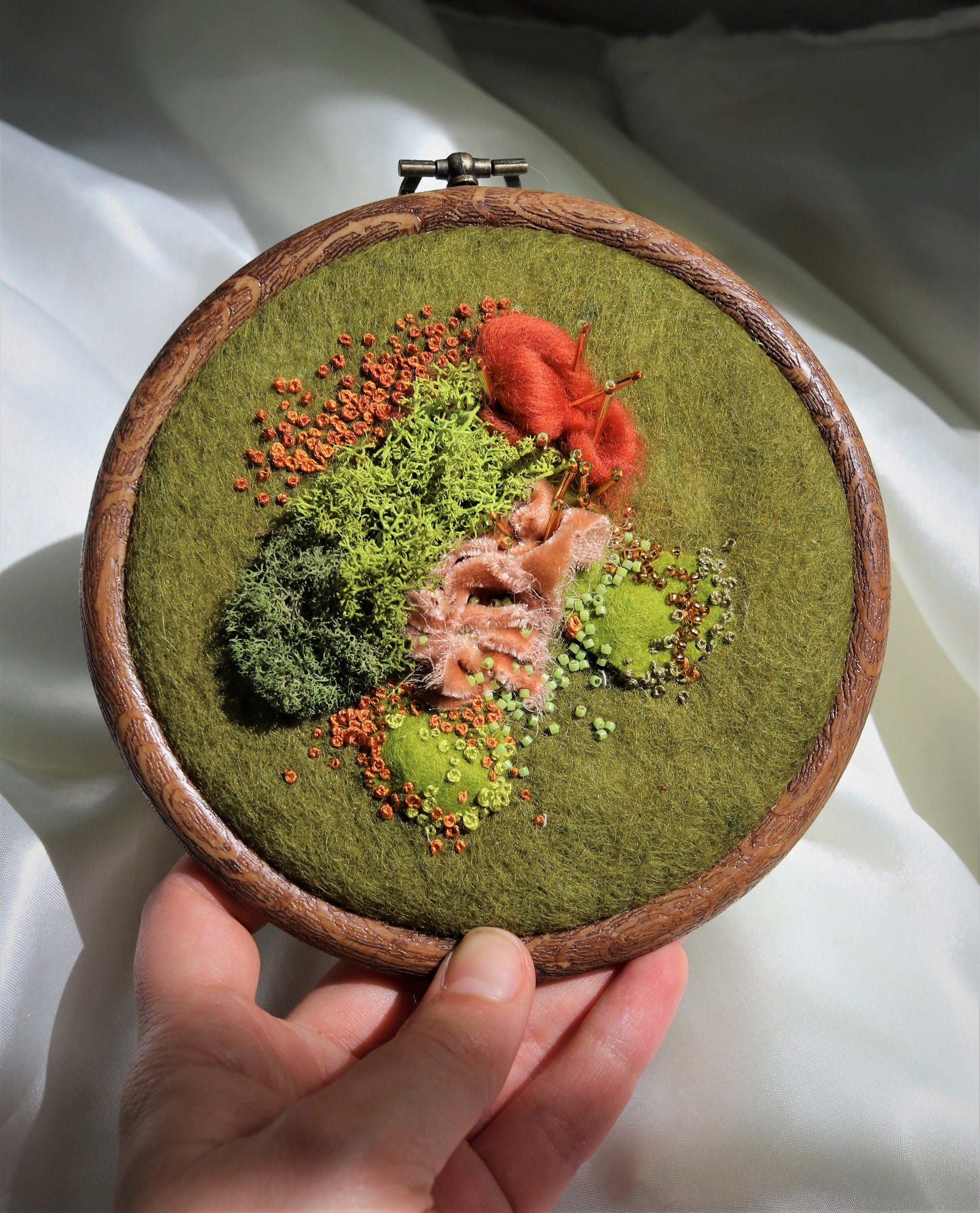 Abstract embroidery artwork preserved moss and embroidery | Etsy