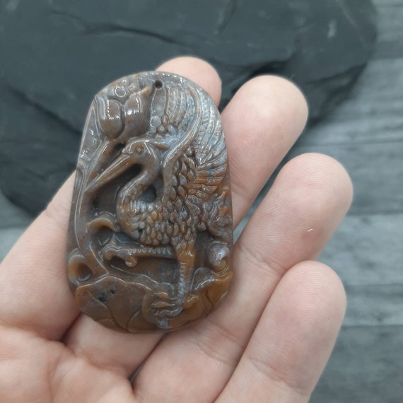 Gemstone Spiritual Bead Unique Natural Indian Agate Hand Carved Crane ...