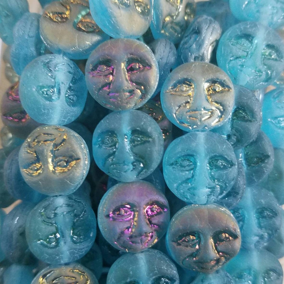 Tribal Moon Heads Faces, Man on the Moon Beads, Female Moon Face Czech ...