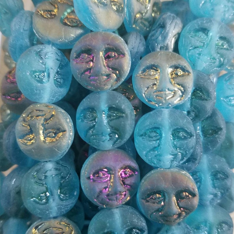 Tribal Moon Heads Faces, Man on the Moon Beads, Female Moon Face Czech ...
