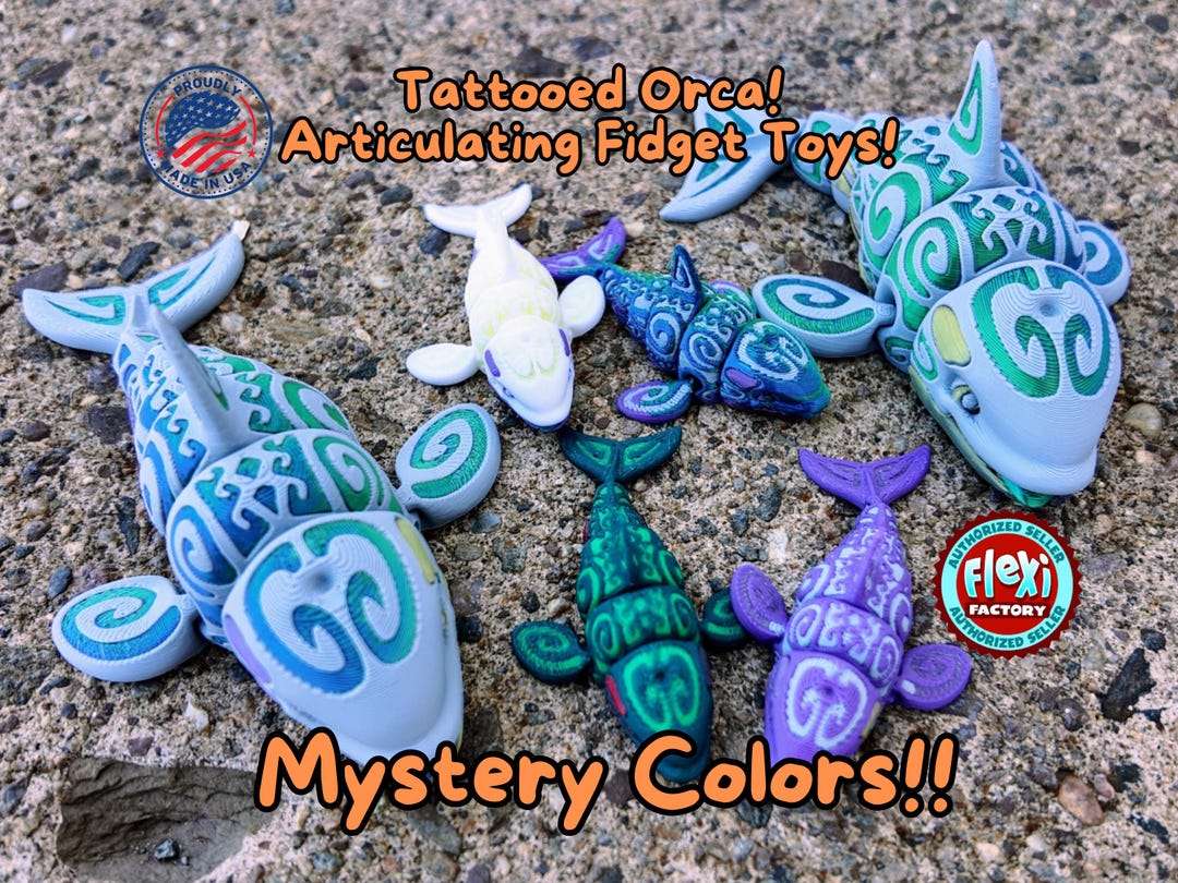 Tattooed Orca Articulating Fidget Toy - Mystery Colors - Joints ...