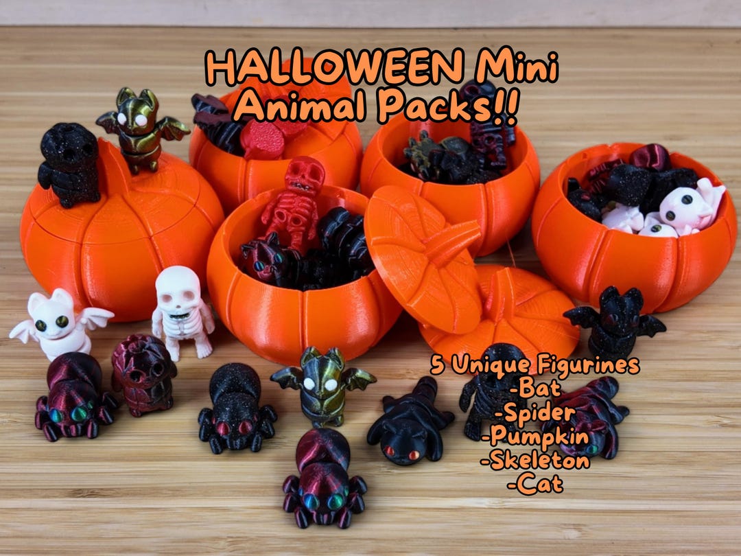 Halloween Toys Themed Mini Animal Packs - 5 Unique Figurines, Bat ...