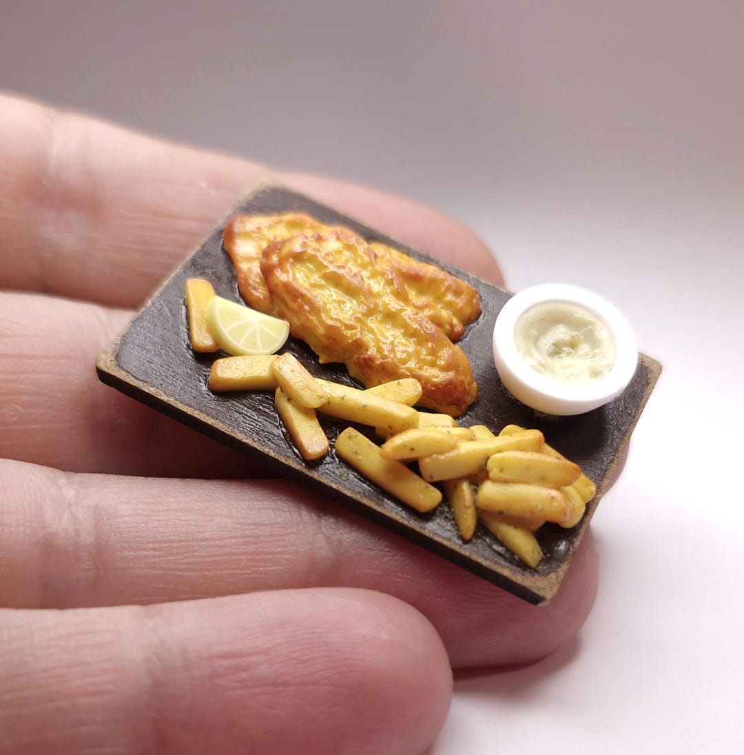 Miniature Fish and Chips Pub Lunch - 1:12 Scale Realistic Dollhouse ...