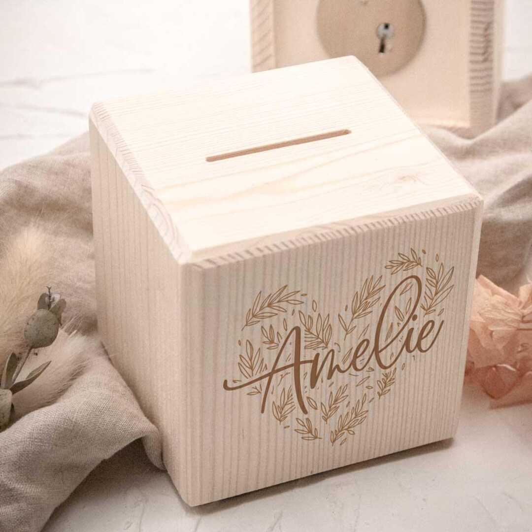 Personalized Wooden Money Box Design Heart Flora Personalized With Name ...