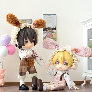 Cute Rabbit Ears Plaid Overalls Nendoroid Clothes Obitsu11 1/12BJD ...