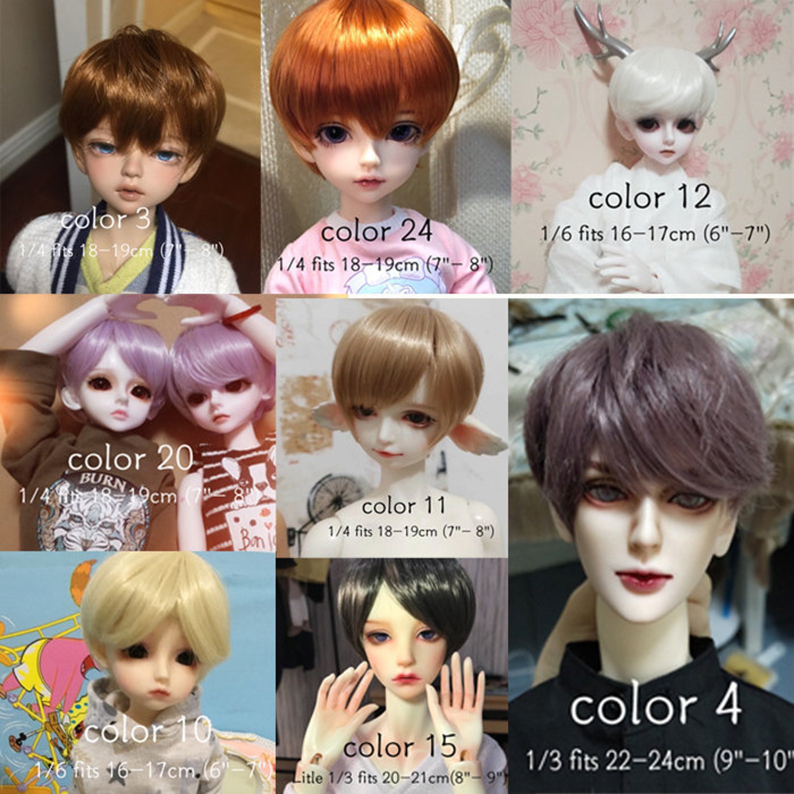 BJD Wig 25 Colors to Choose From 1/3 1/4 1/6 1/8 Fashion Short - Etsy