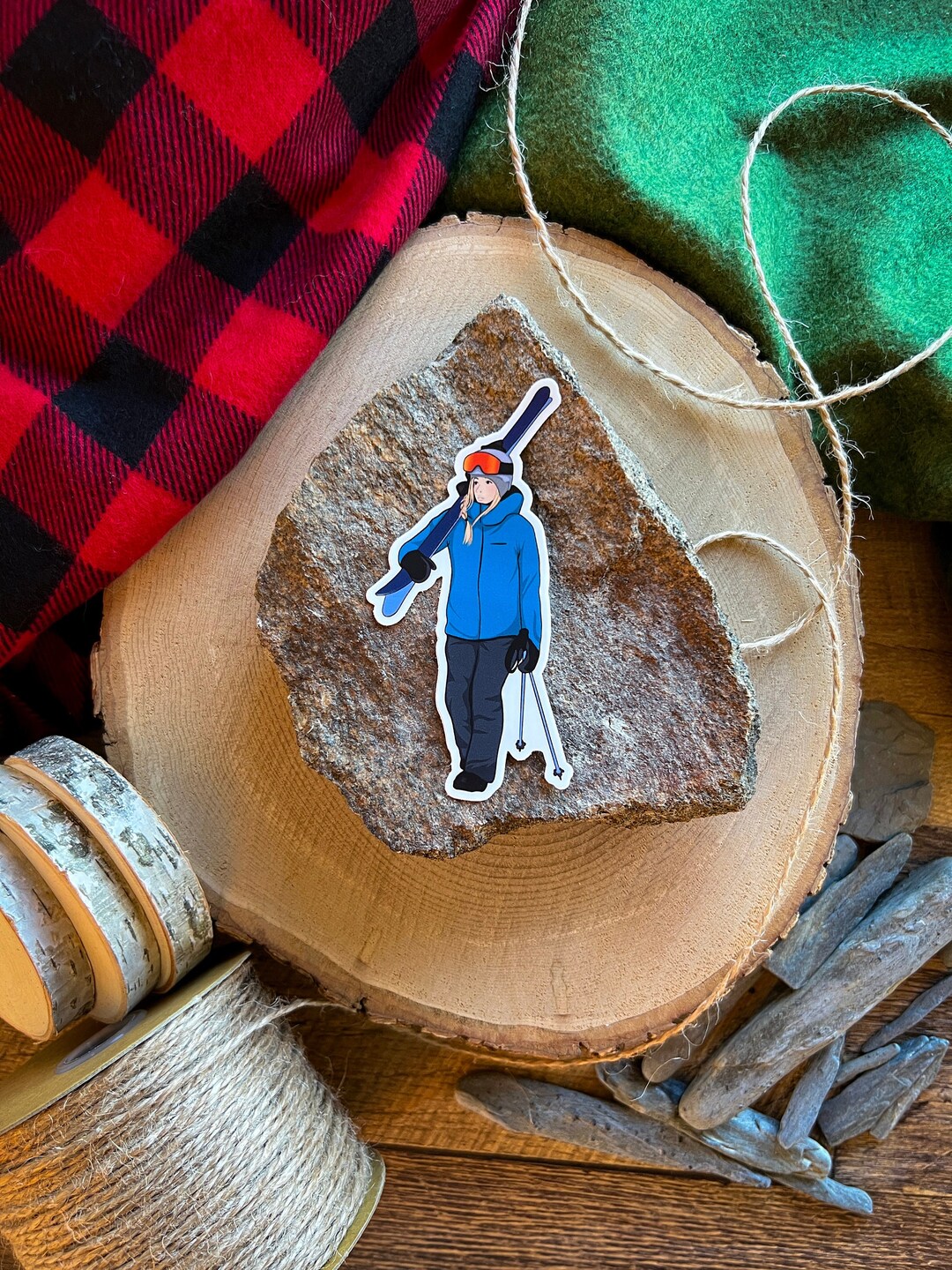 Adventure Girl Winter Skier Sticker - Backcountry Skiing Woman - Blue ...