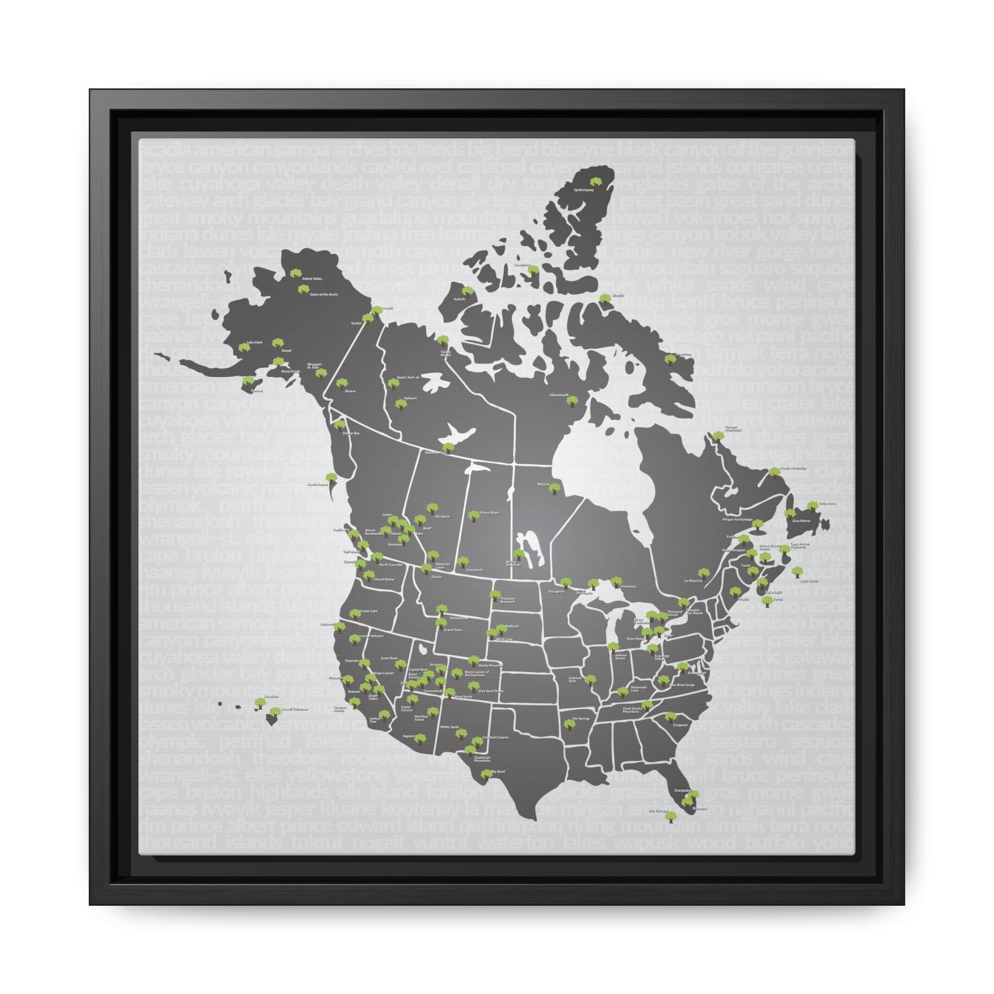 North America National Parks Map - Matte Canvas, Framed (multi-color ...