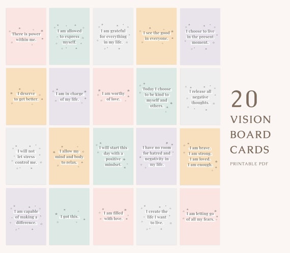 Vision Board Cards Printable PDF Wall Art Decor Positive | Etsy