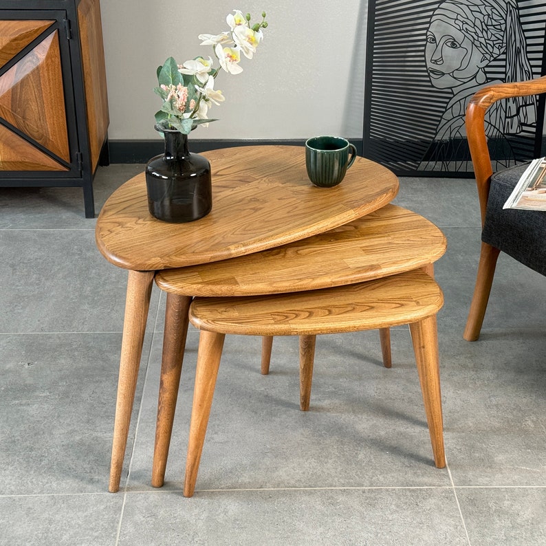 Chestnut Nesting Coffee Table Set Mid-century Modern Side Tables for ...