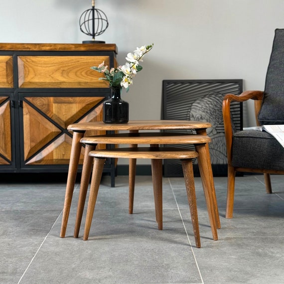 Nesting Coffee Table Set Walnut Side Table Mid Century Modern Living Room Furniture Housewarming Gift Etsy