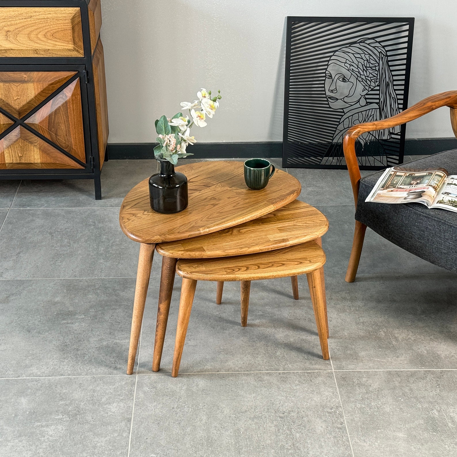 Chestnut Nesting Coffee Table Set Mid-century Modern Side Tables for ...