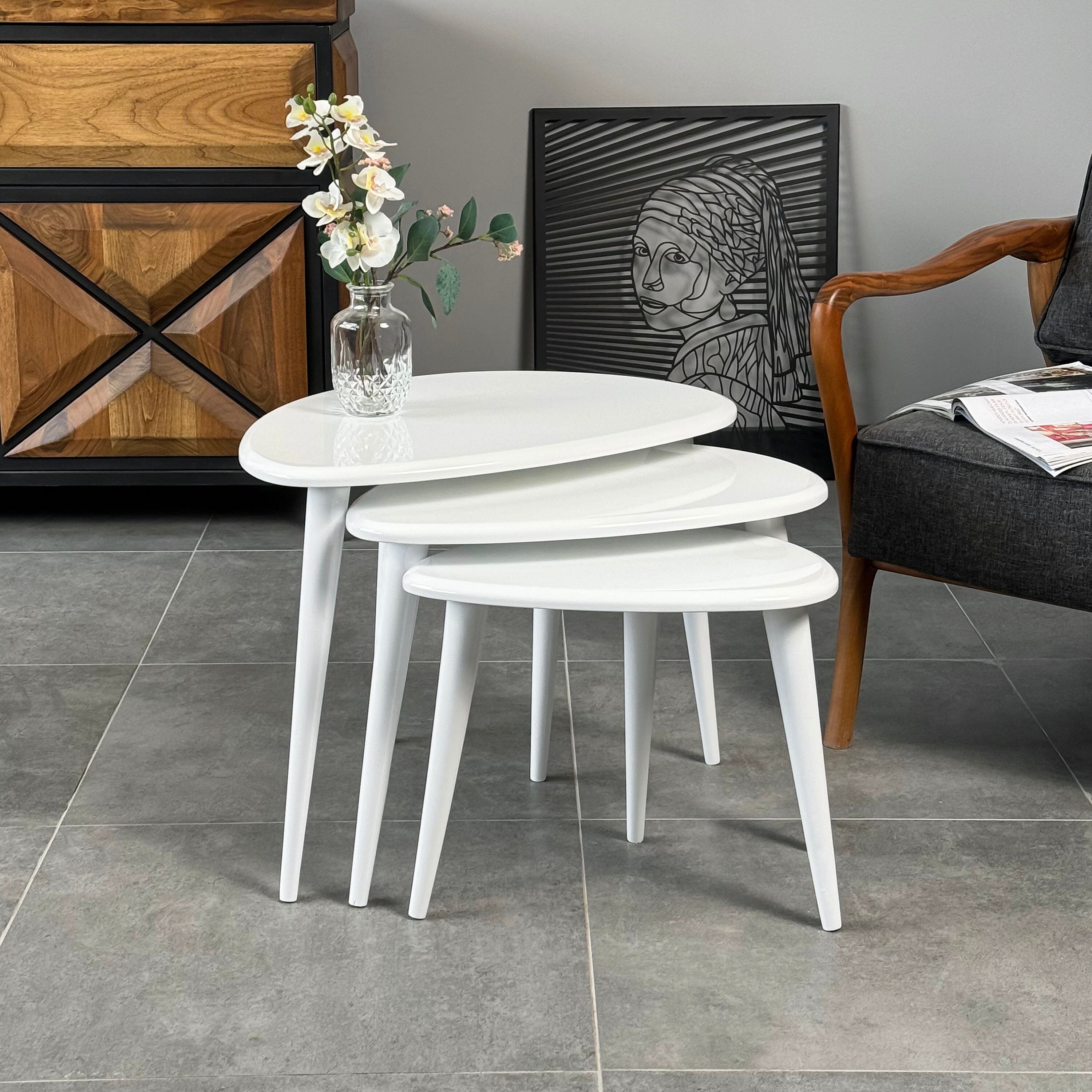 Nesting Coffee Table Set Wooden Side Table for Living Room Mid Century ...