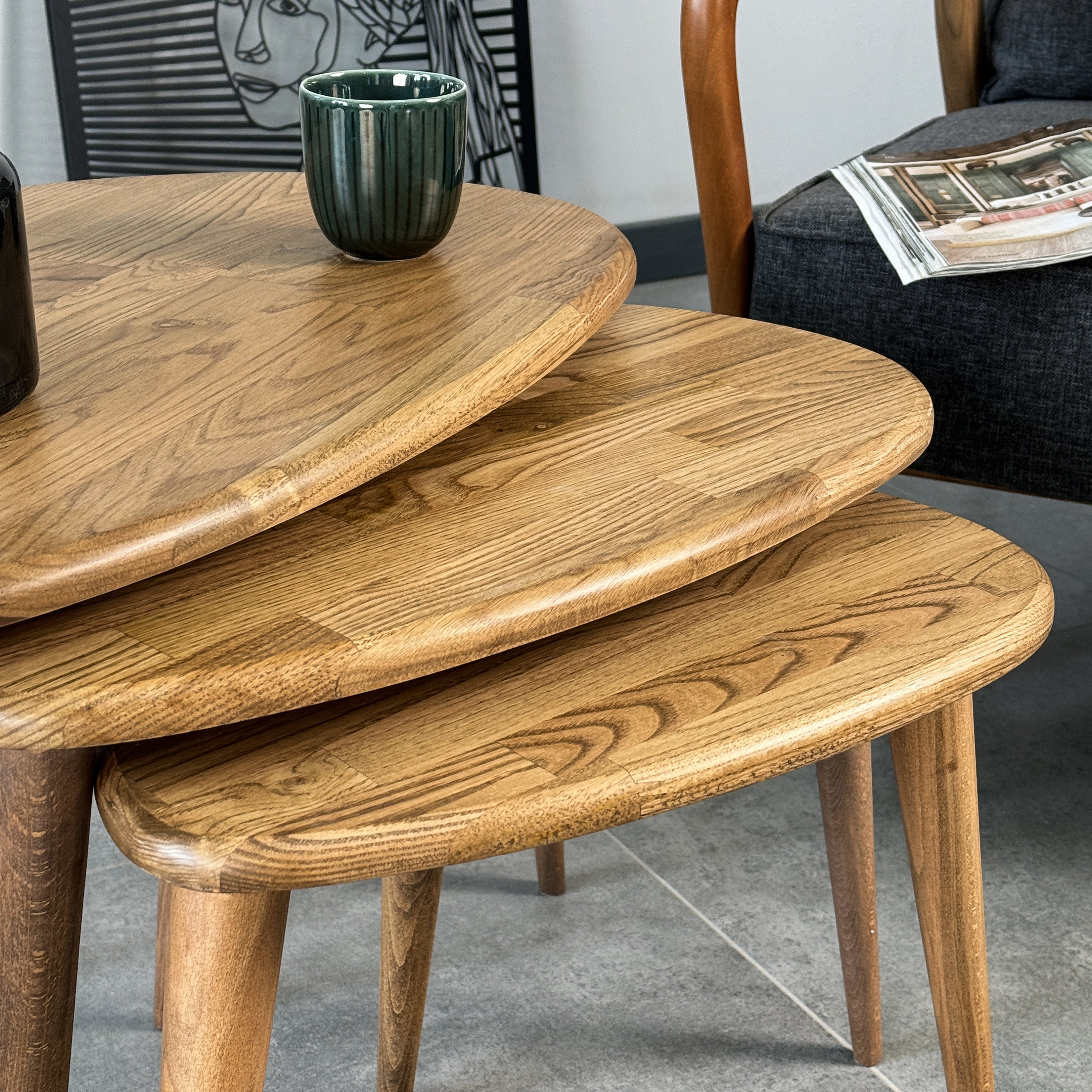 Modern Nesting Coffee Table Set Chestnut Side Table Wooden End Table ...