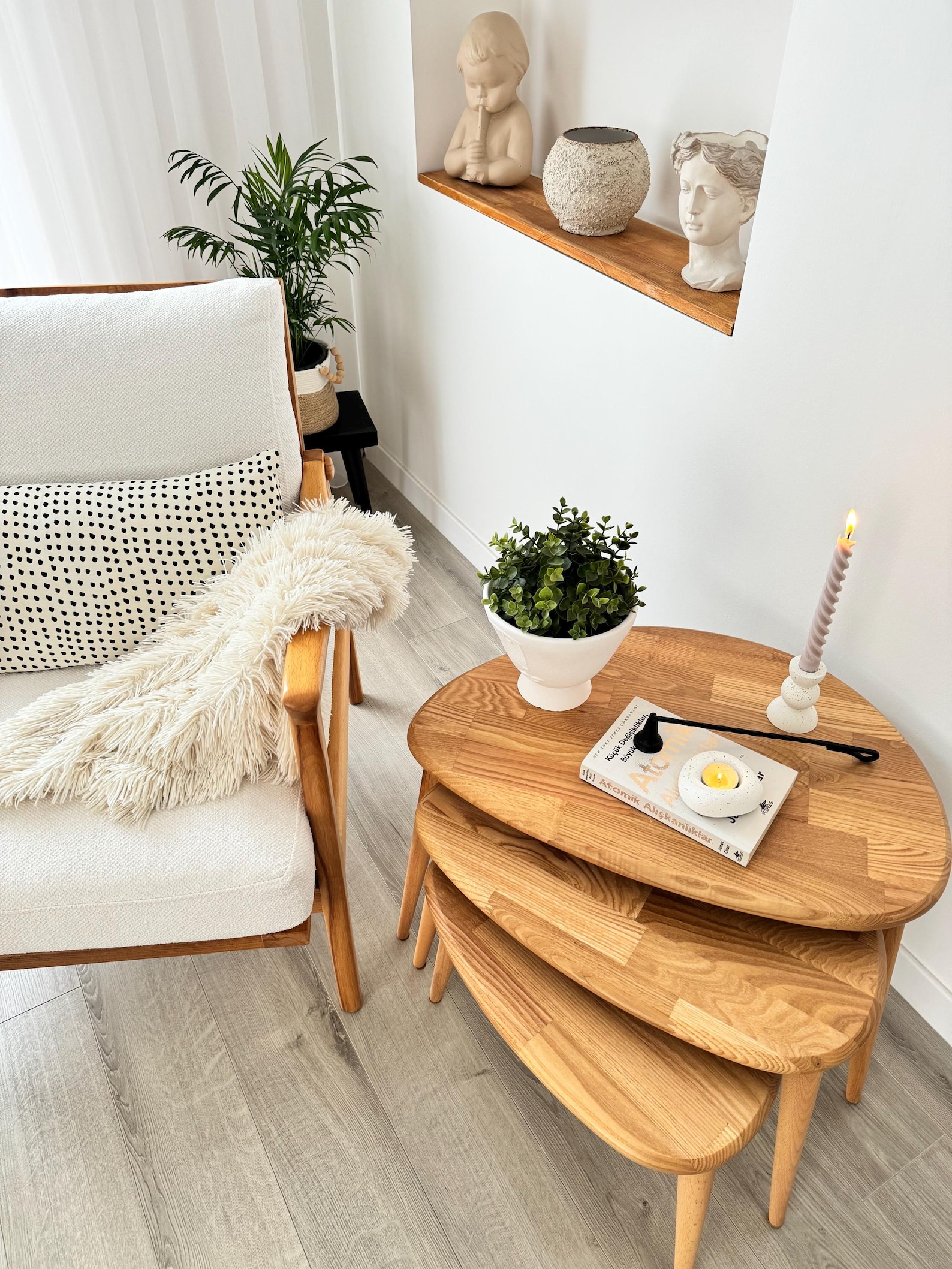 Chestnut Nesting Coffee Table Set Mid-century Modern Side Tables for ...