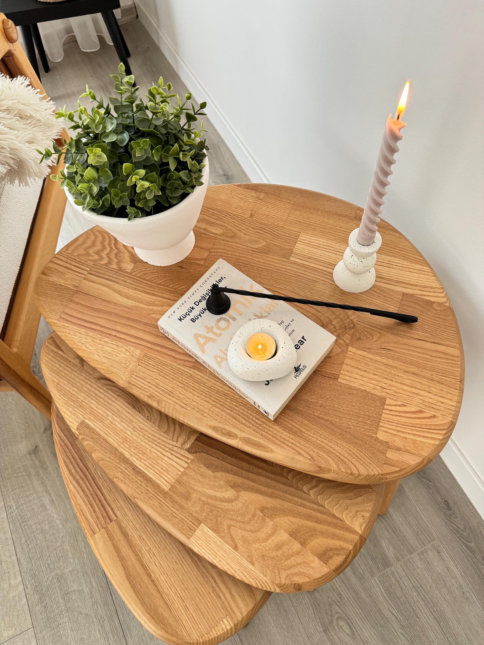 Chestnut Nesting Coffee Table Set Mid-century Modern Side Tables for ...