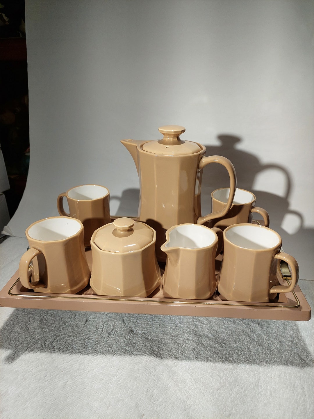 Japanese Ceramic Coffee Set, Brown Decagon Tea Service With Pitcher - Etsy
