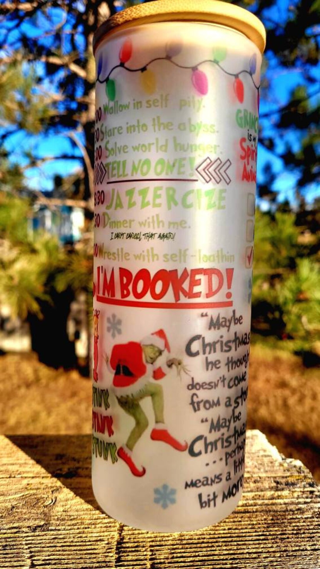 Grinchmas, Grinch 25oz Frosted Beer Can Glass With Bamboo Lid - Etsy
