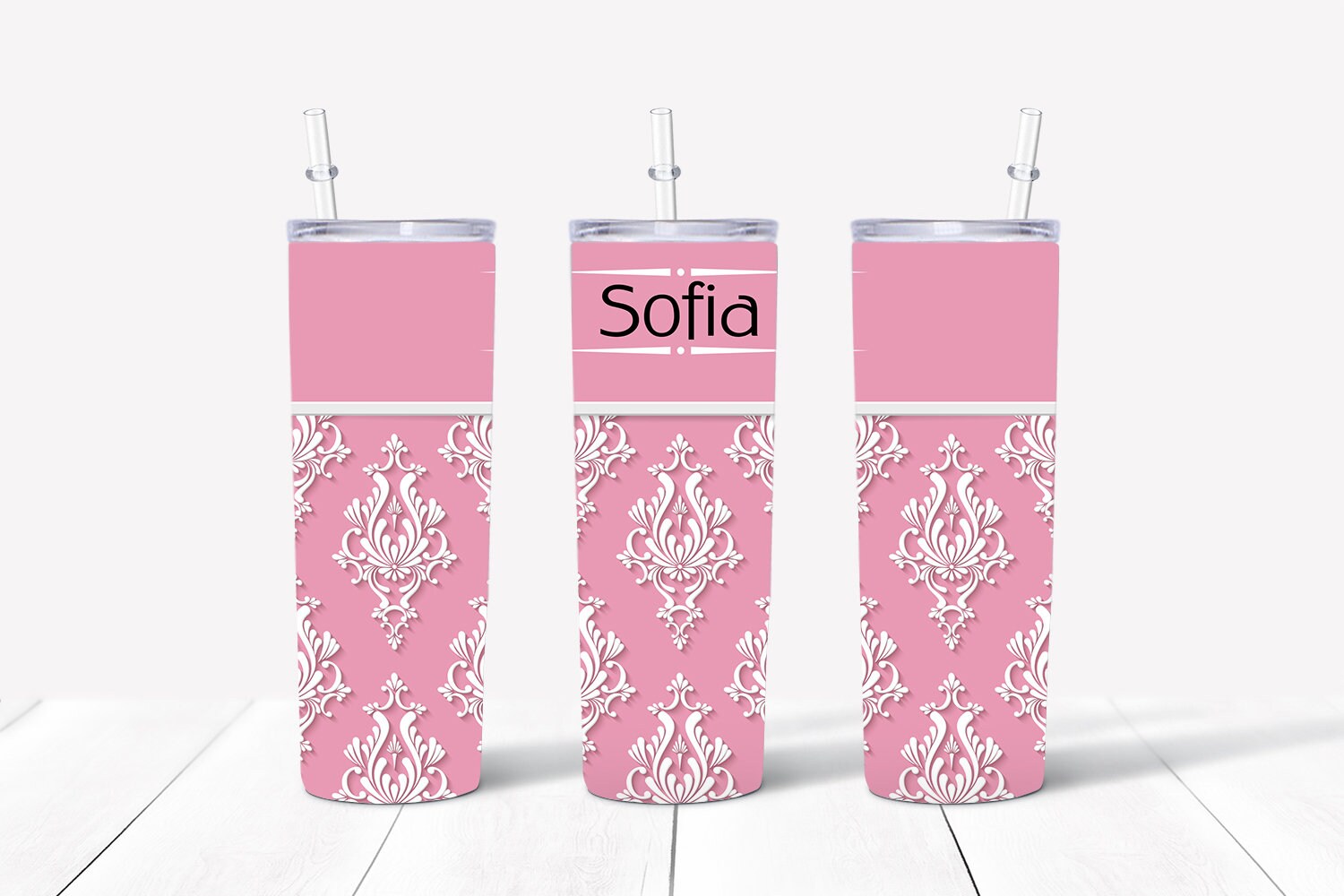 Pink and Black Damask Sublimation Tumbler Template Design for - Etsy