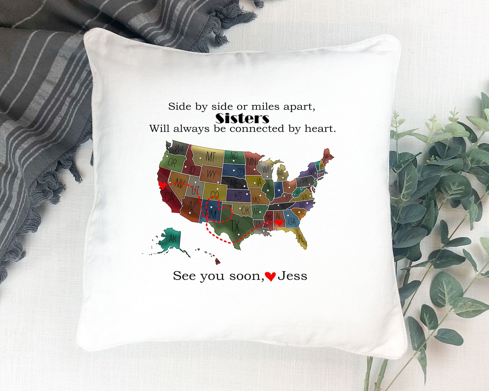 Personalized Sister's Long Distance Pillow Side by Side - Etsy