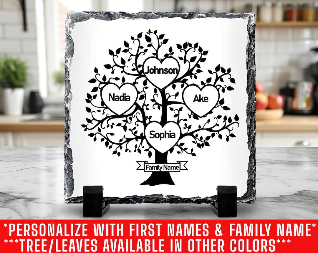 Personalized Family Tree Slate Plaque - Custom Family Names Keepsake ...