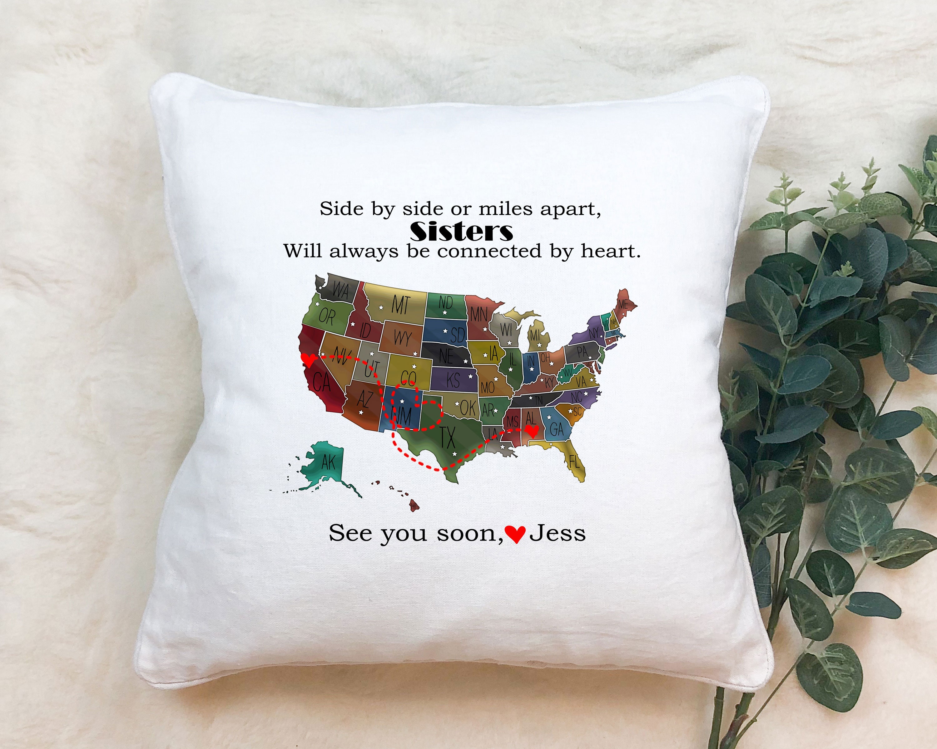 Personalized Sister's Long Distance Pillow Side by Side - Etsy