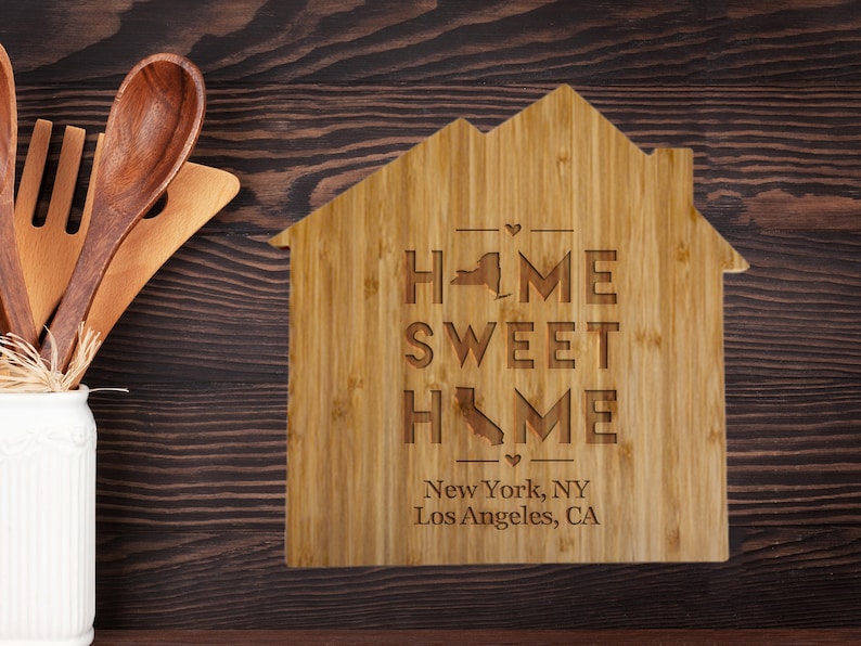 Personalized, Engraved House-shaped Bamboo Cutting Board Makes an Ideal ...