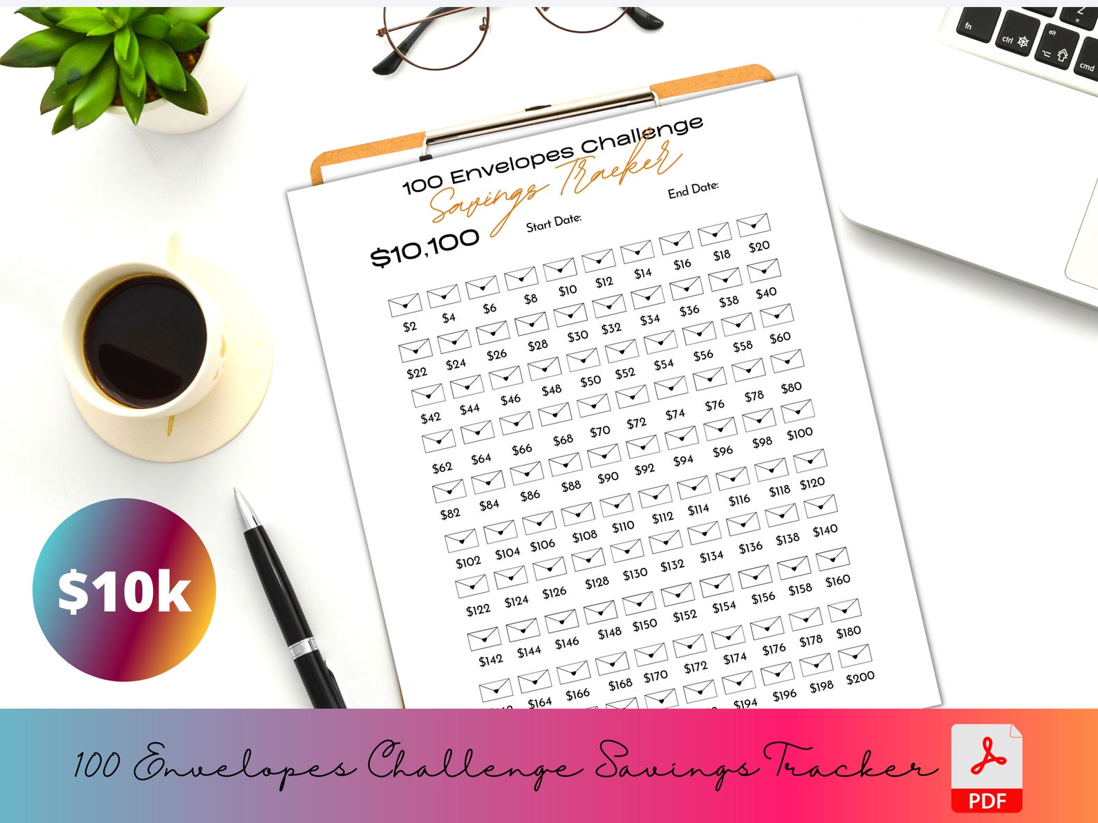 100 Envelope Challenge to Save 10K , Savings Challenge Printable PDF ...