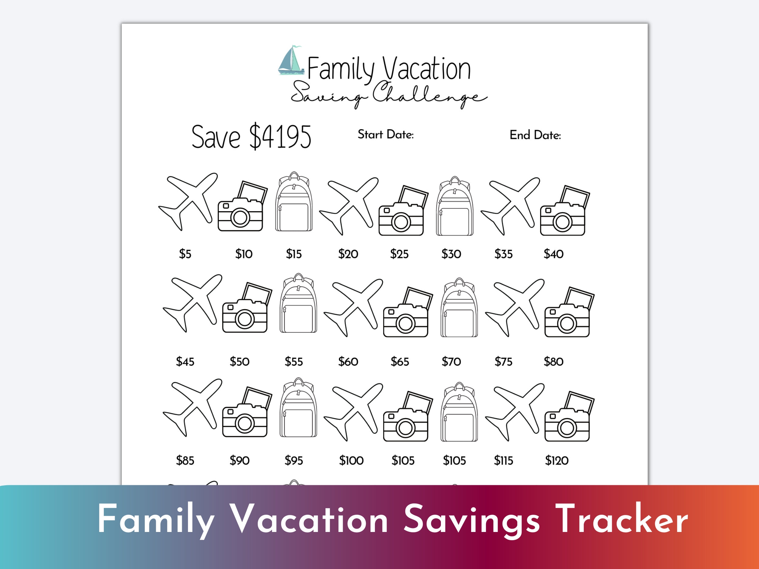Vacation Savings Challenge, Savings Printable, Savings Planner, Saving ...