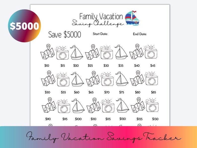 Family Vacation Savings Challenge Printable, Savings Tracker, Savings ...