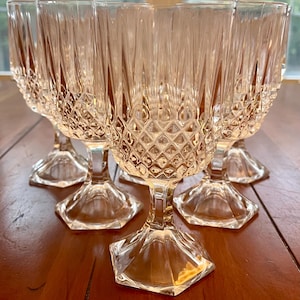 VINTAGE | Fostoria Stratton Water Goblets | Large Wine Glasses | Heavy ...