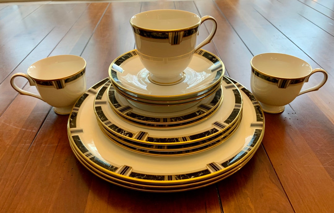 Vintage Lenox Classic Modern China: White Porcelain With Black Marble ...