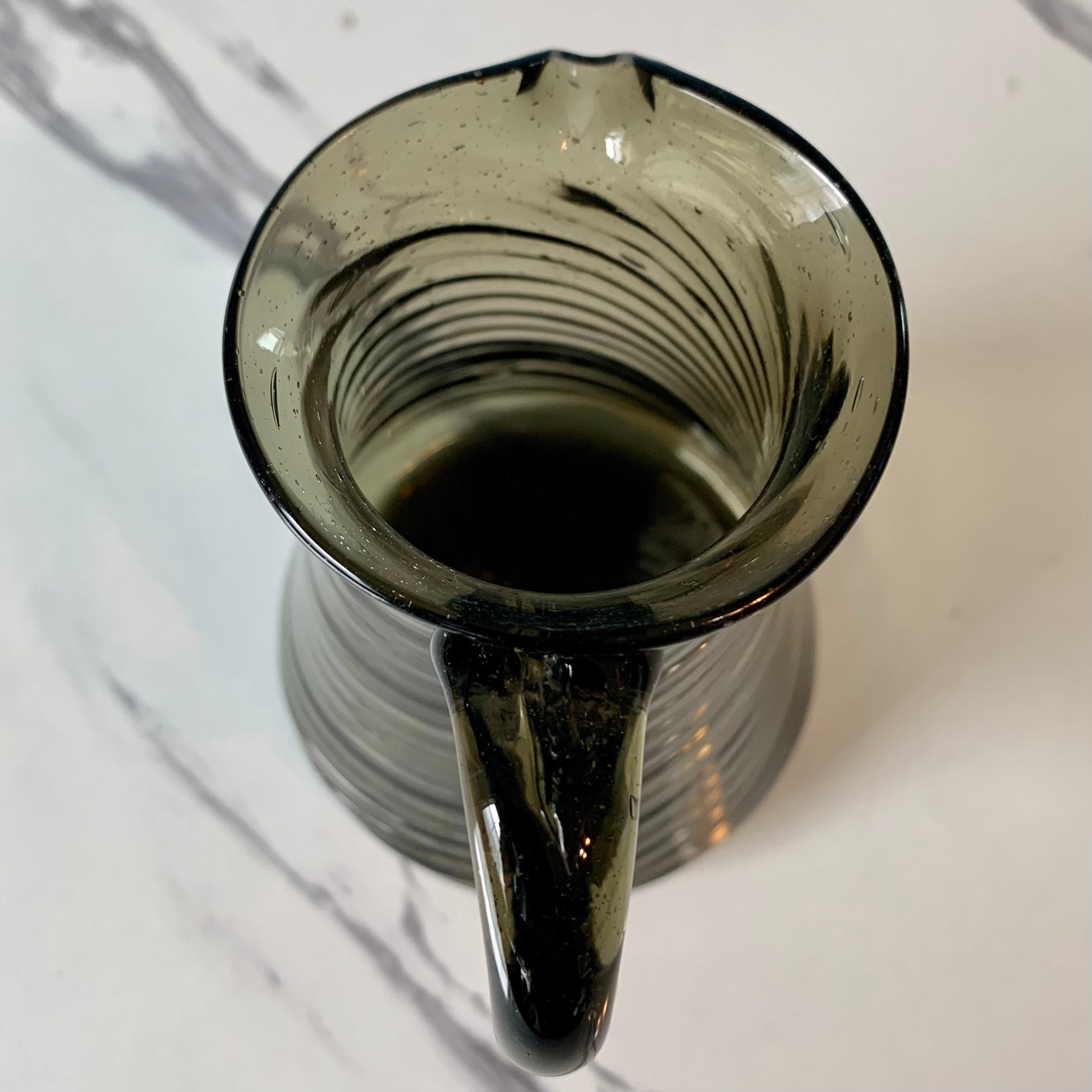 VINTAGE Gray Swirl Art Glass Pitcher Applied Handle Hand - Etsy