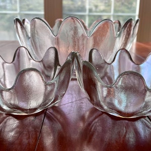 VINTAGE 13 Piece Blenko Glass Salad Set Lotus Pattern Clear Glass Bowls ...