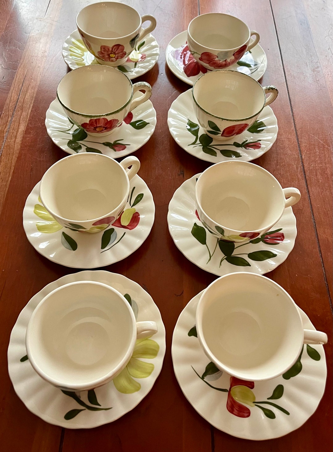 VINTAGE 8 Blue Ridge Southern Potteries Cups & Saucers Mixed Patterns ...