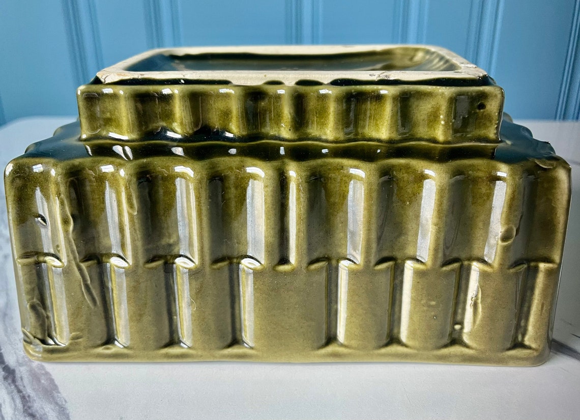 VINTAGE Cookson Pottery Planter Avocado Green Geometric - Etsy